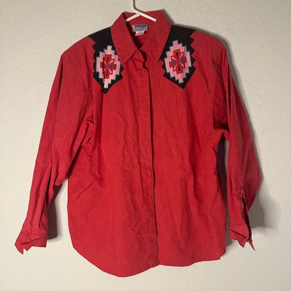 Wrangler | Tops | Vintage Red Western Shirt With Southwest Design ...